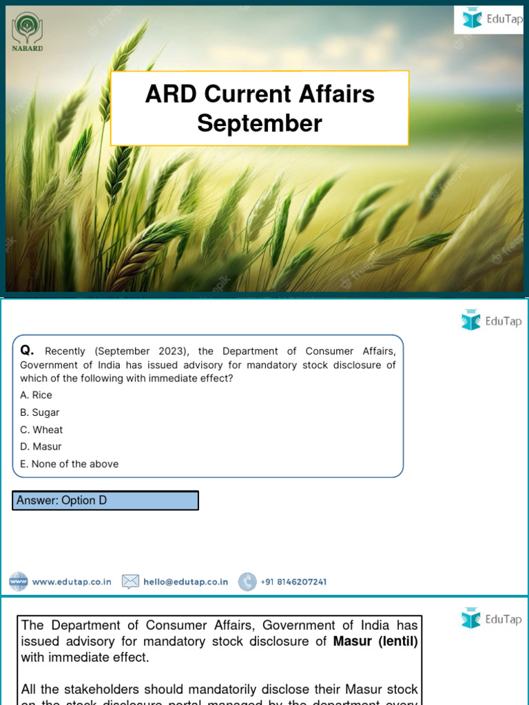 ARD Current Affairs September | PDF | Agriculture