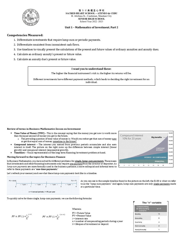 Investment Mathematics for High School | PDF | Present Value | Time ...