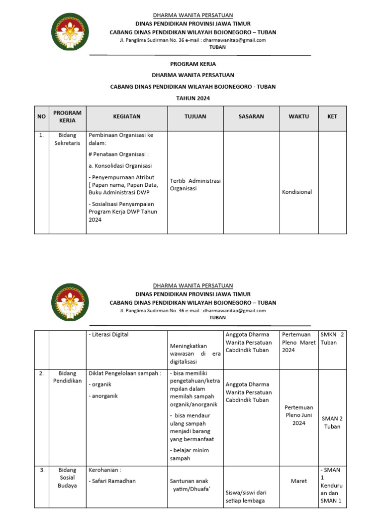 Program Kerja Dharma Wanita Persatuan Tahun 2024 | PDF