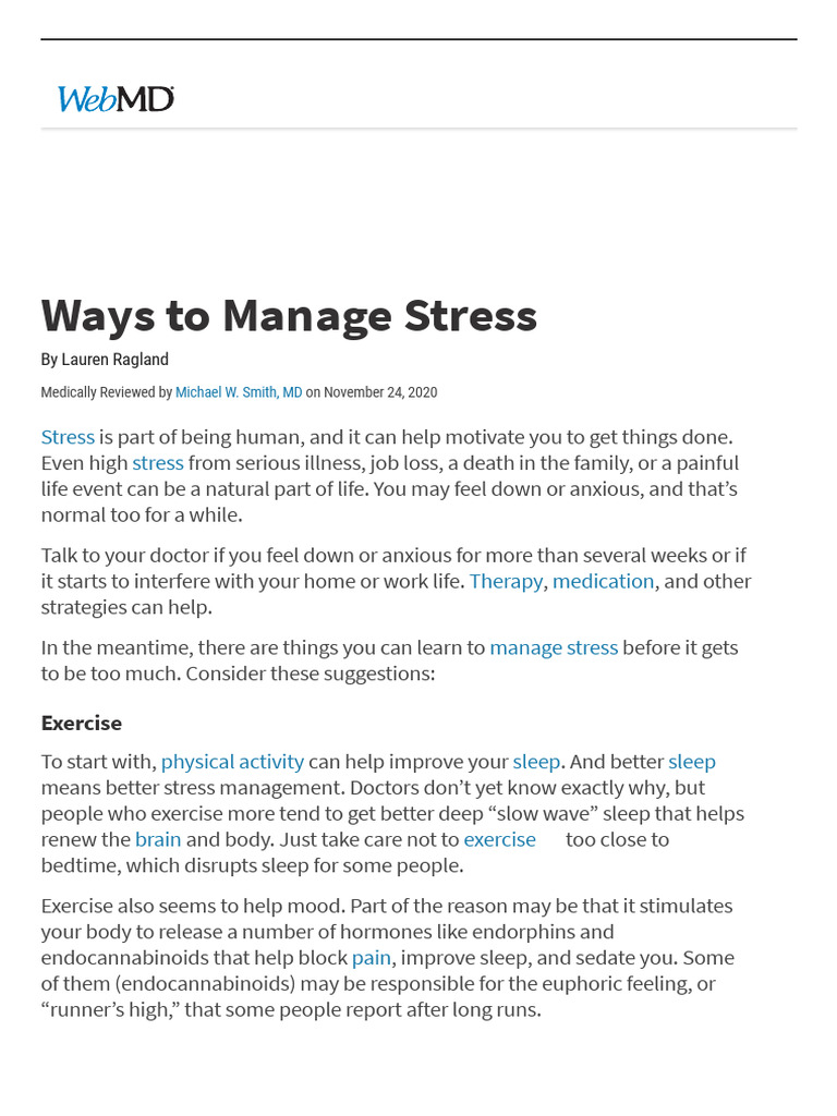 Stress Management - Ways To Prevent and Relieve Stress | PDF | Sleep ...