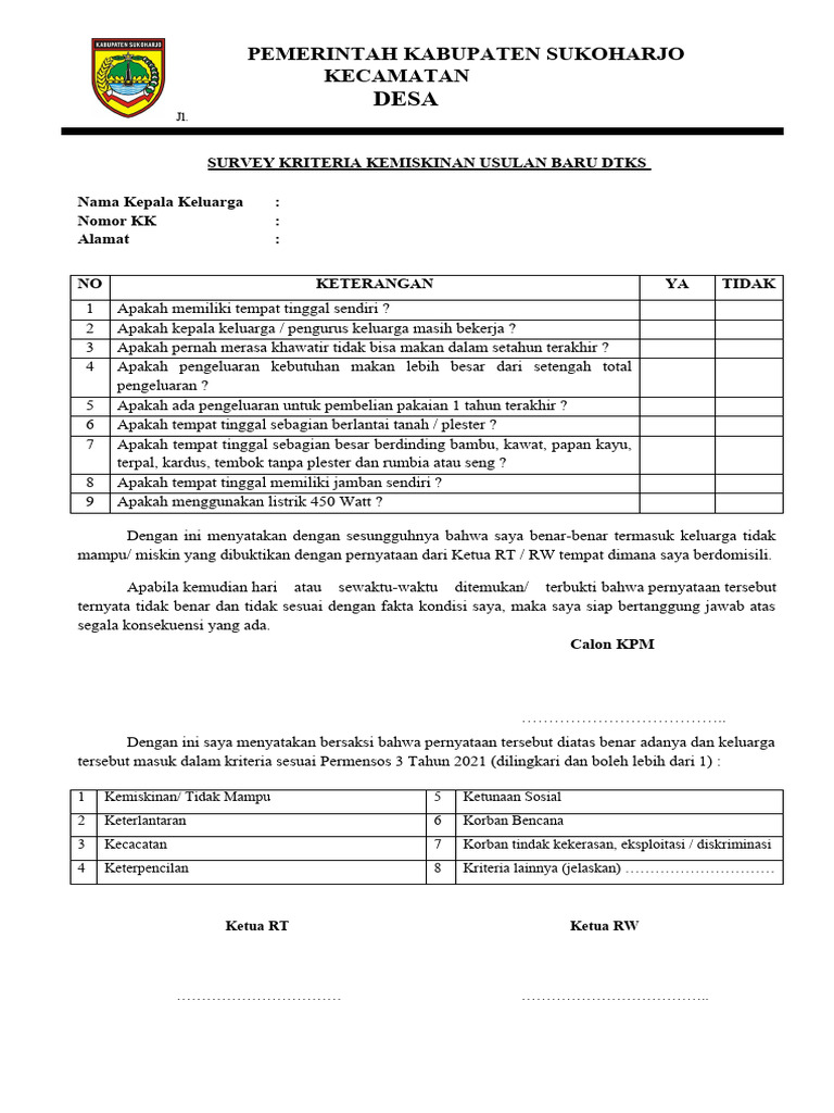 Form Usulan DTKS | PDF