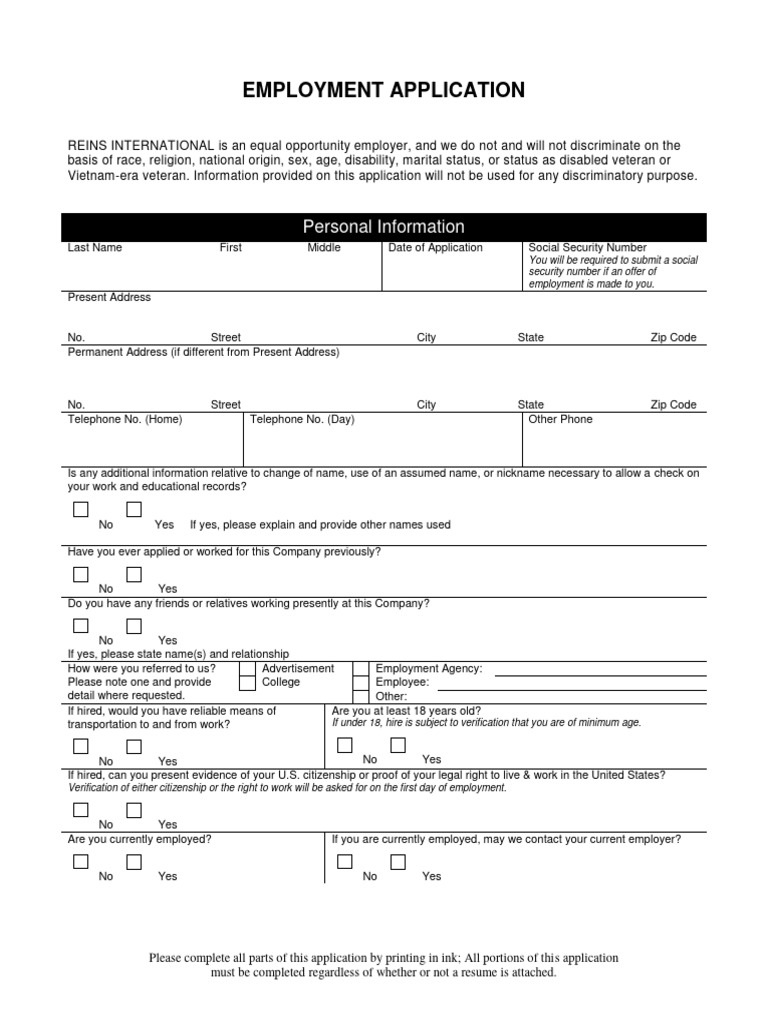 REINS International Employment Application | PDF | Felony | Crimes
