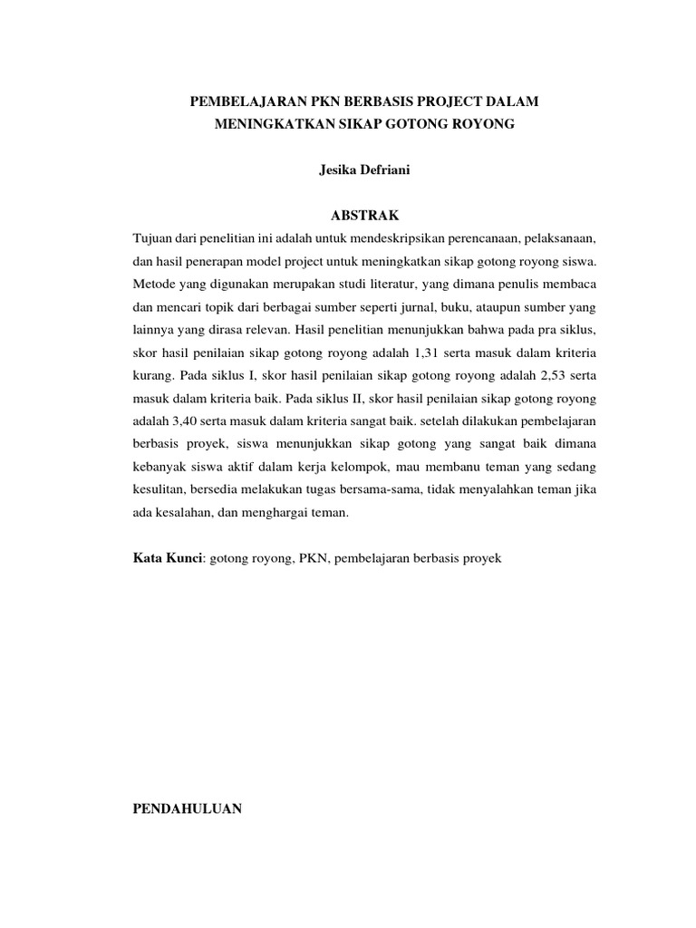Pembelajaran PKN Berbasis Project Dalam Meningkatkan Sikap Gotong ...