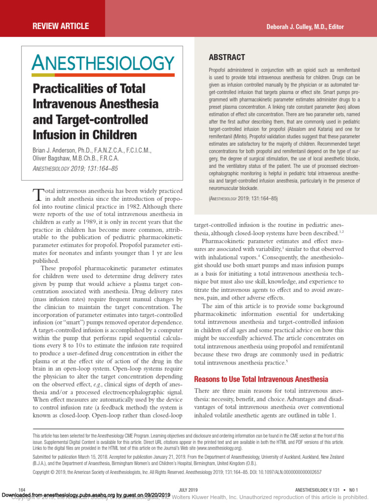 Practicalities of Total Intravenous Anesthesia and Target-Controlled ...