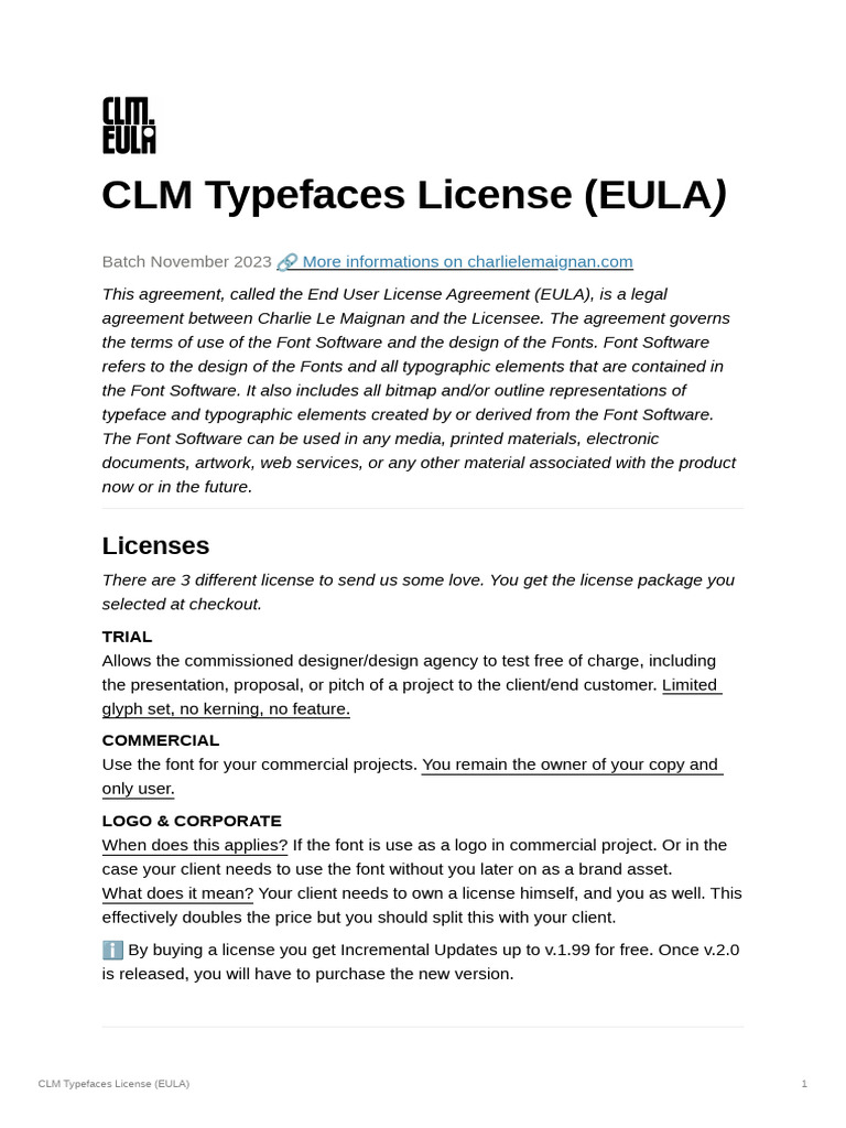CLM-Typefaces-License-EULA | PDF | Typefaces | License