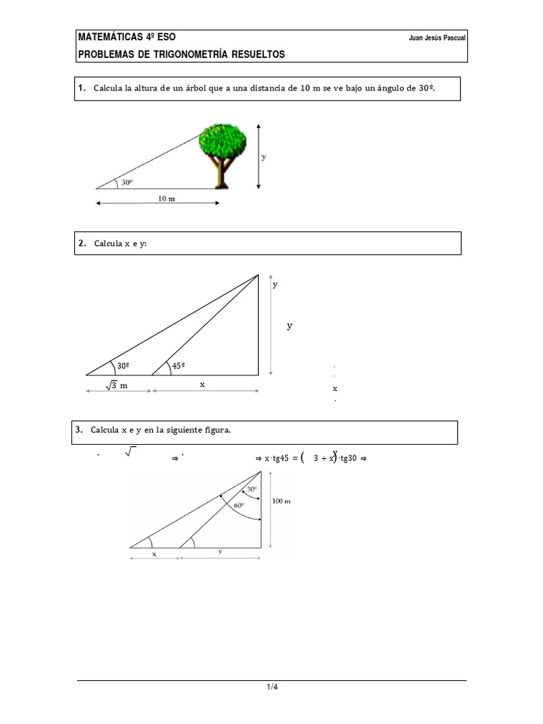 Matemáticas 4º Eso Problemas de Trigonometría ... | PDF | Trigonometría | Geometría del plano ...