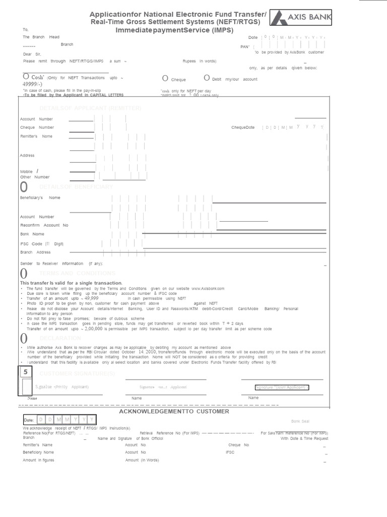 Axis Bank RTGS Form | Download Free PDF | Service Industries | Money
