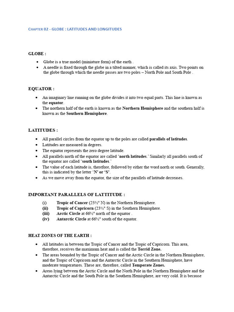 Chapter 02 GEO CLASS 6TH | PDF | Equator | Latitude