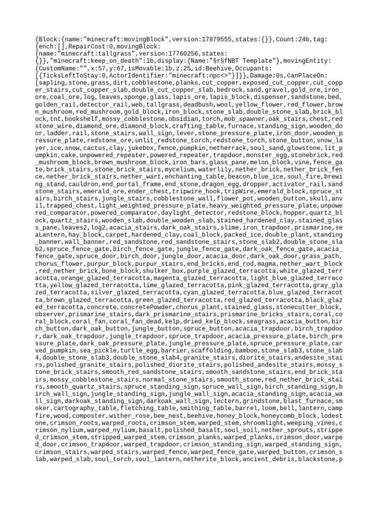 Movingblock - NBT - Template Mcpe NBT | PDF | Natural Materials | Rocks