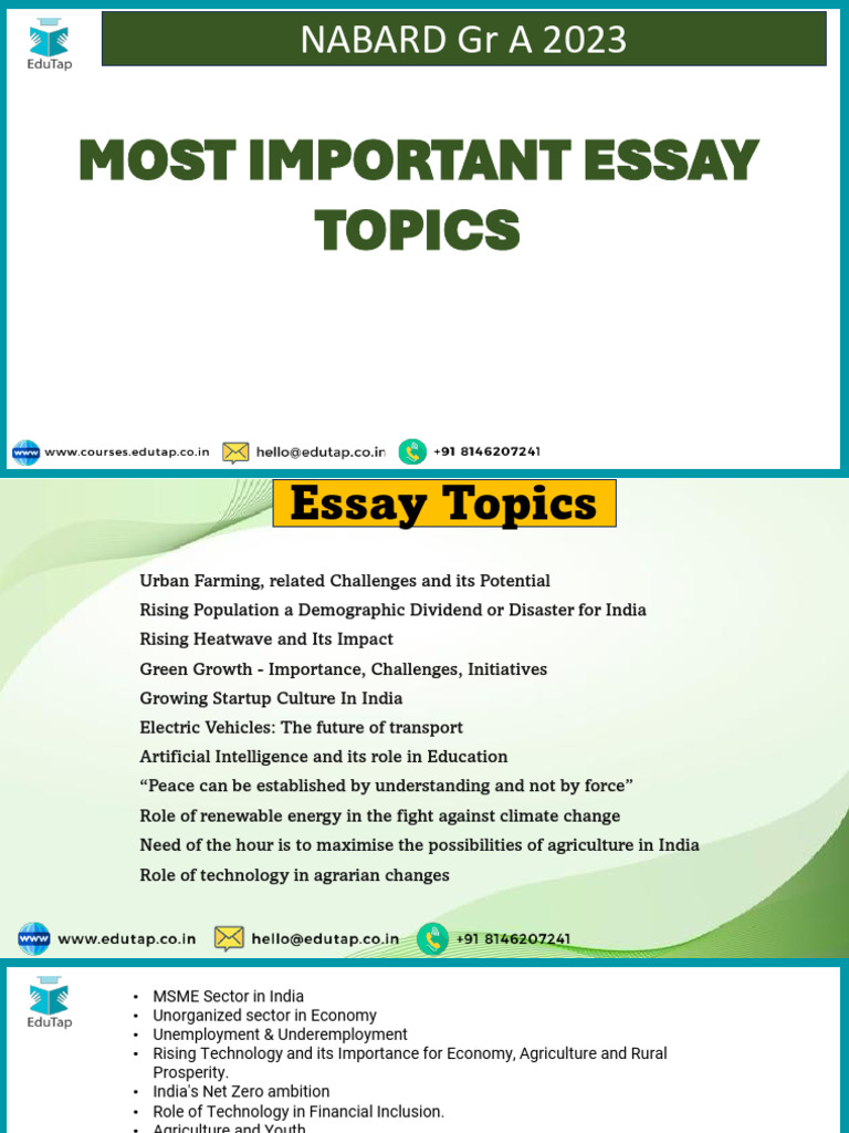 Key Essay Topics for NABARD Gr A 2023 | PDF | Politics