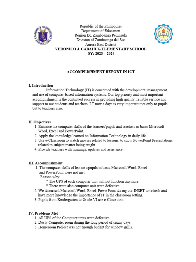 ICT Accomplishment Report 2023-2024 | PDF