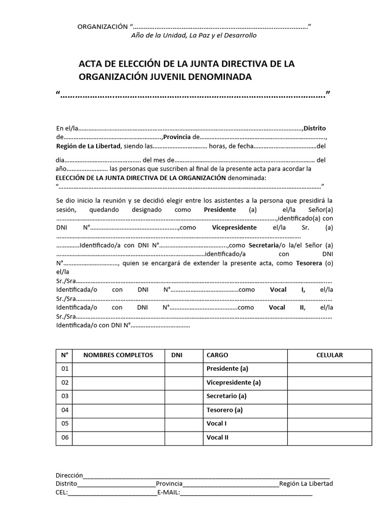 Acta de Elección de La Junta Directiva Gobierno Recional - La.libertad | PDF | Documento de ...