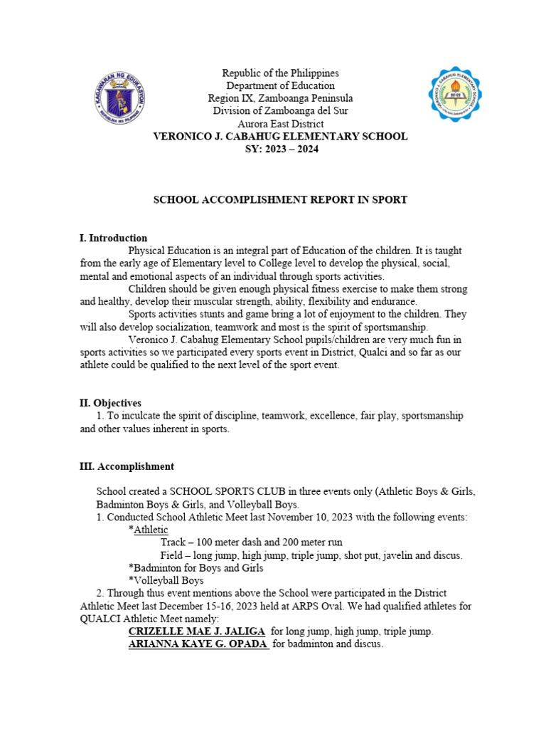 Sports - Accomplishment Report - 2024 | PDF | Sports