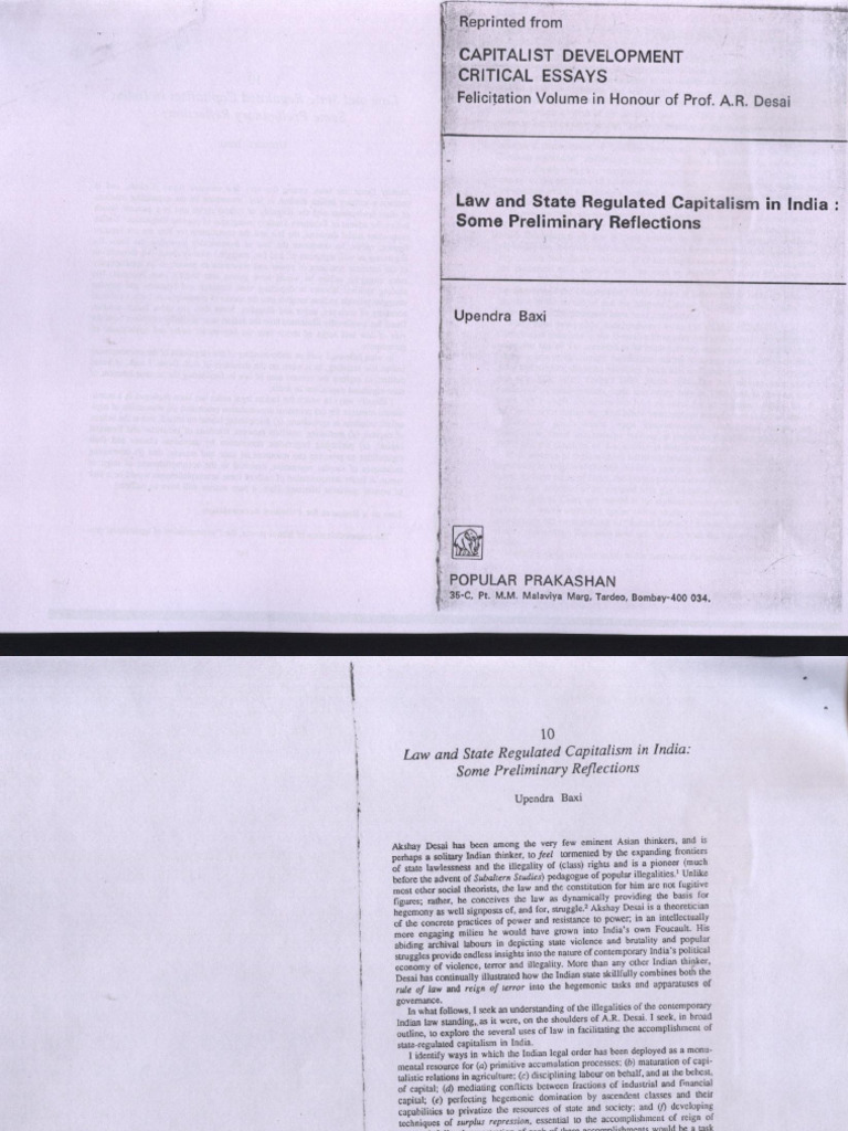 Baxi - Law and State Regulated Capitalism | PDF