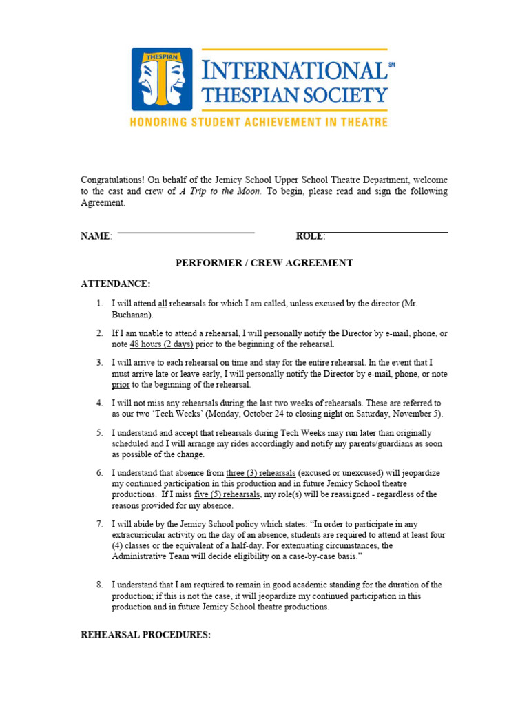 Jemicy School Theatre Agreement | PDF | Language Arts & Discipline