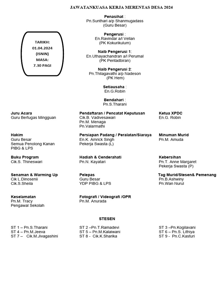 Jawatankuasa Kerja Merentas Desa 2024 | PDF