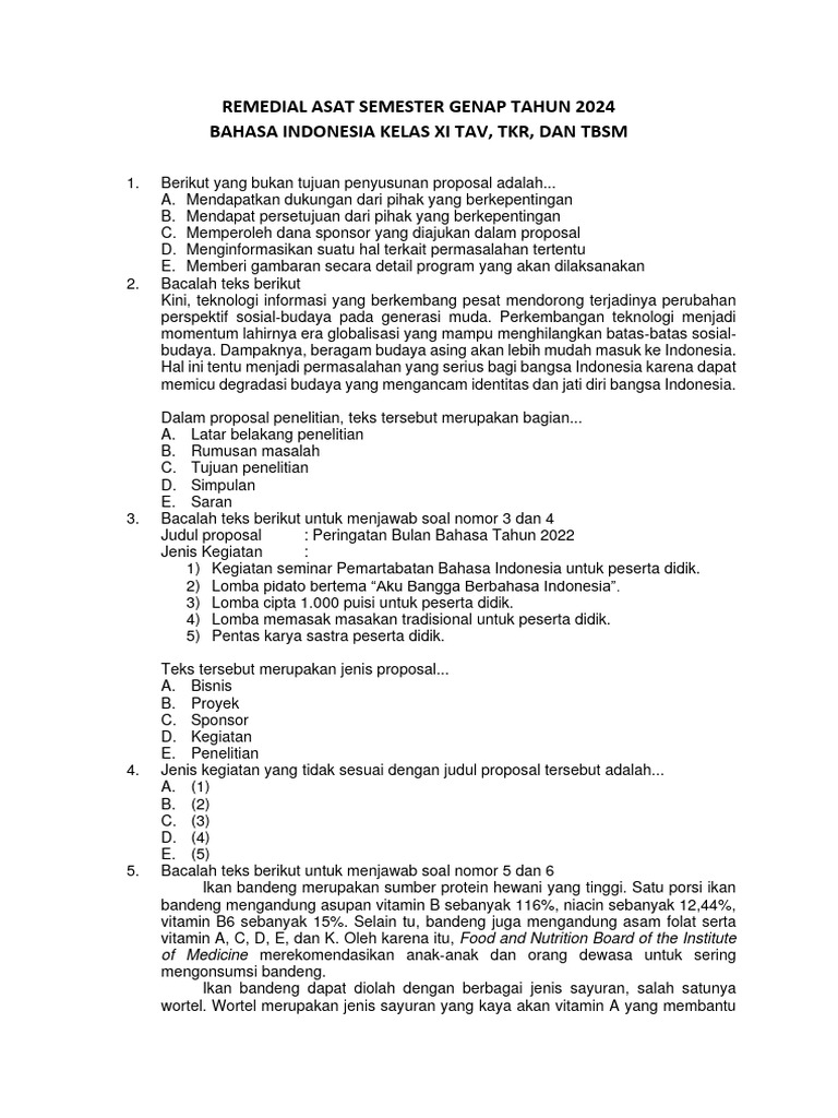 Remedial Asat Semester Genap Tahun 2024 | PDF