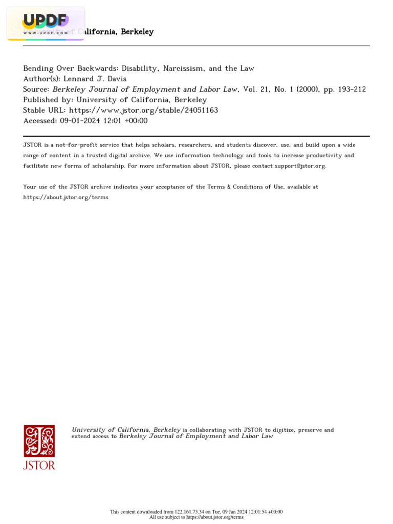 Lennard J. Davis - Bending Over Backwards | PDF | Social Stigma | Psychoanalysis