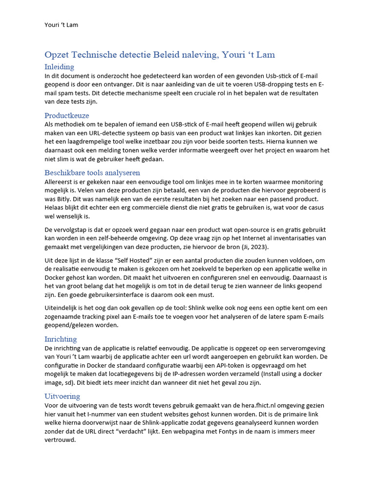 Opzet Technische Detectie Beleidnaleving Youri 'T Lam | PDF