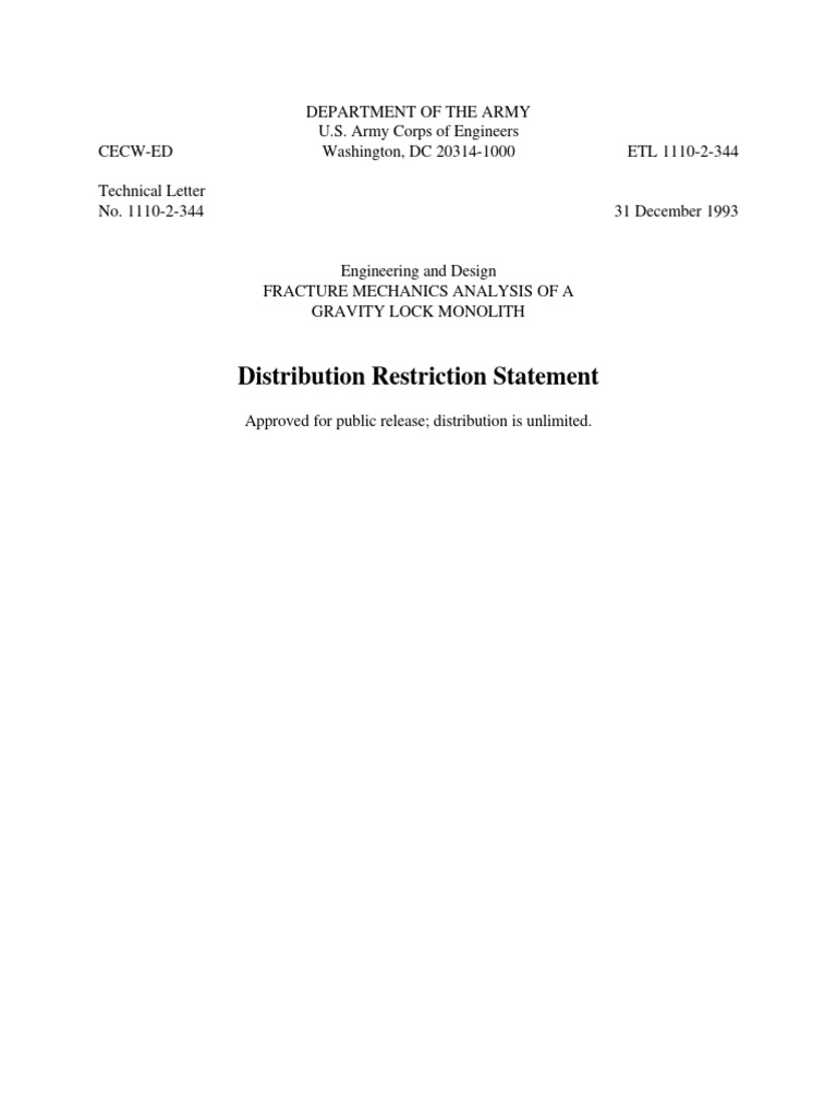 ETL 1110-2-344 Fracture Mech Ana Gravity Lock | PDF | Stress (Mechanics ...