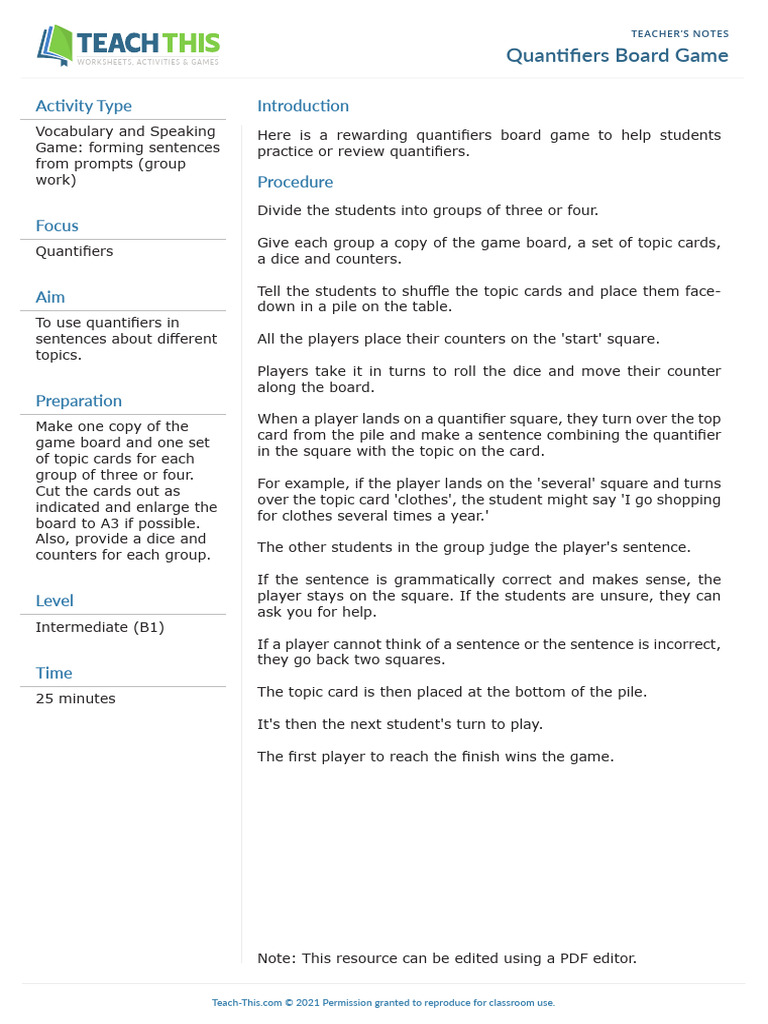 Quantifiers Board Game | PDF