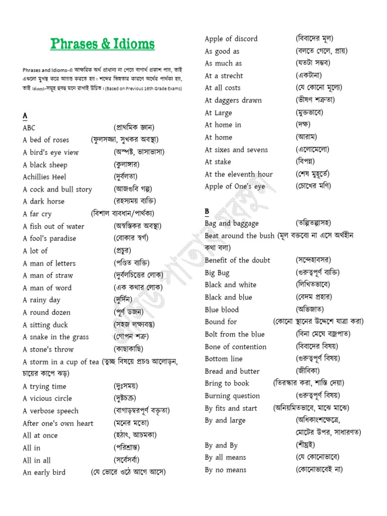 Idoms & Phrases | PDF