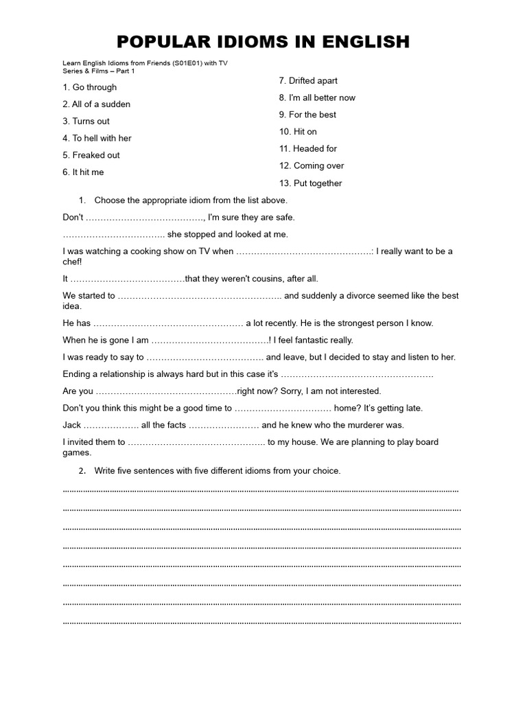 Popular Idioms in English Worksheet | PDF