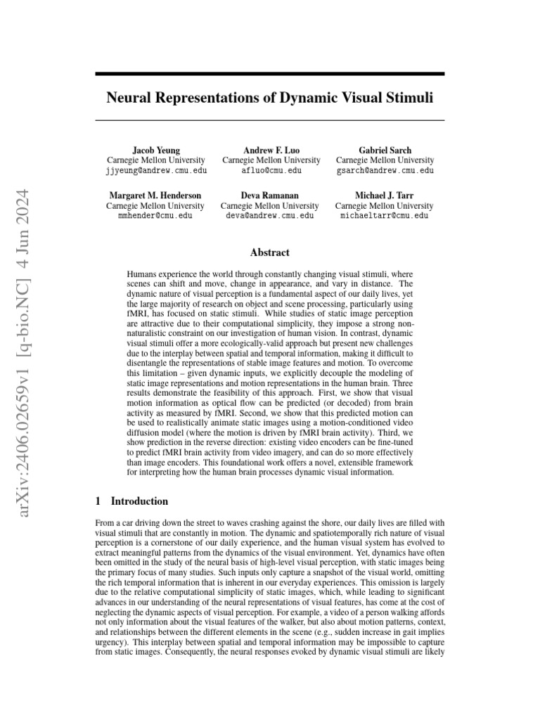 Neural Representations of Dynamic Visual Stimuli | PDF | Functional ...