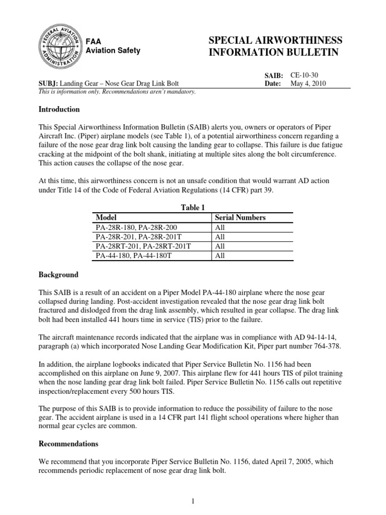 EASA_SIB_CE-10-30_1 | PDF | Federal Aviation Administration | Transport ...