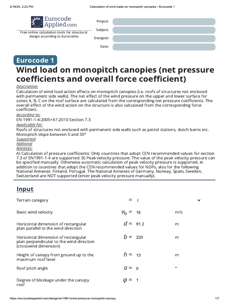 Wind Load Calculations for Canopies | PDF | Force | Wound