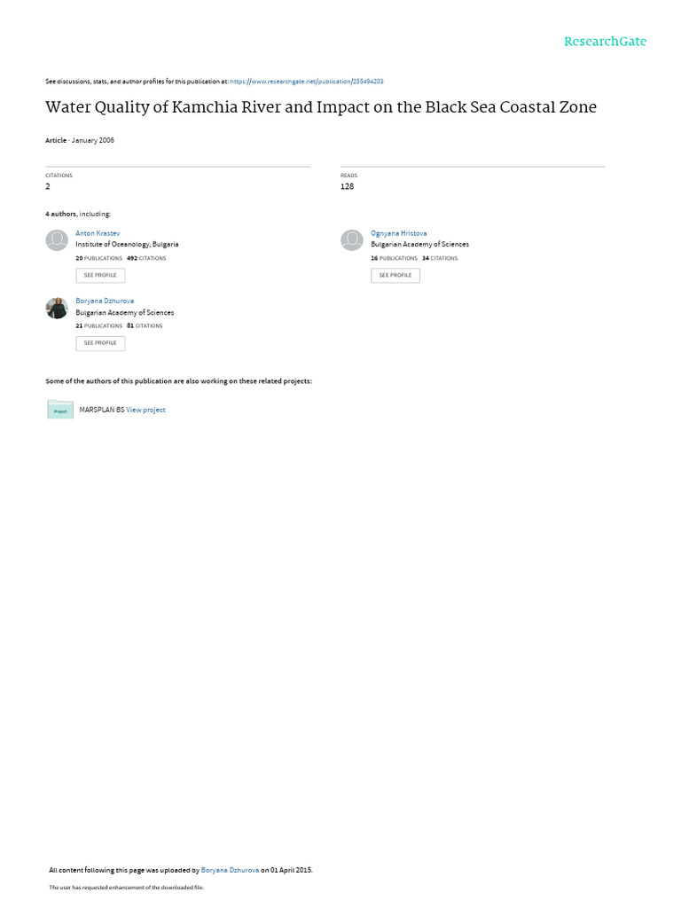 Kamchia River Water Quality Study | PDF | Water Quality | River