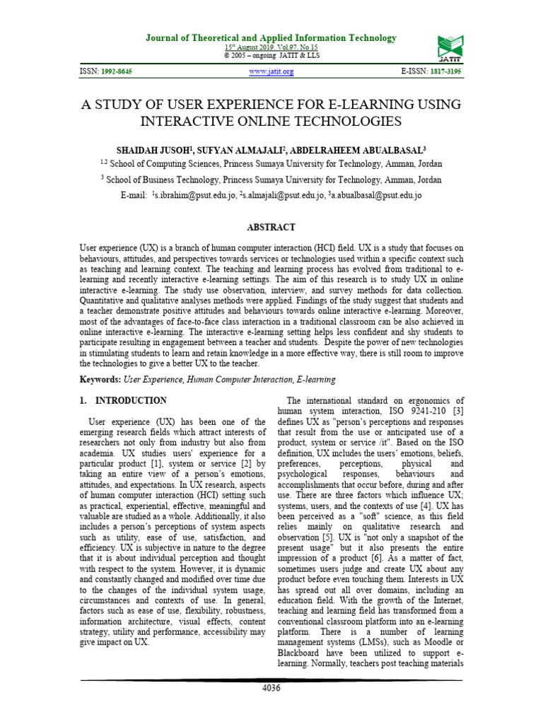 A_Study_of_User_Experience_for_E_Learnin | PDF | Educational Technology | User Experience
