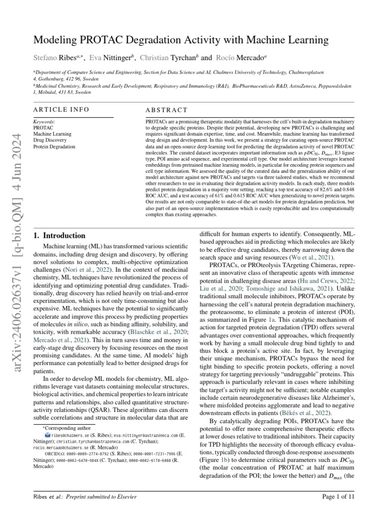 Modeling PROTAC Degradation Activity With Machine Learning | PDF | Receiver Operating ...