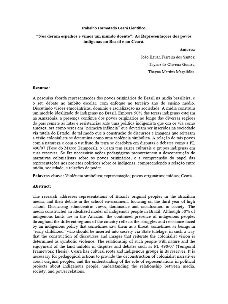 Trabalho Formatado Ceará Cientifico | PDF | Povos indígenas