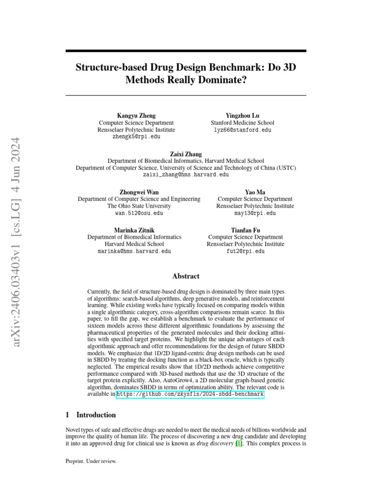 Structure-Based Drug Design Benchmark - Do 3D Methods Really Dominate? | PDF | Drug Design ...