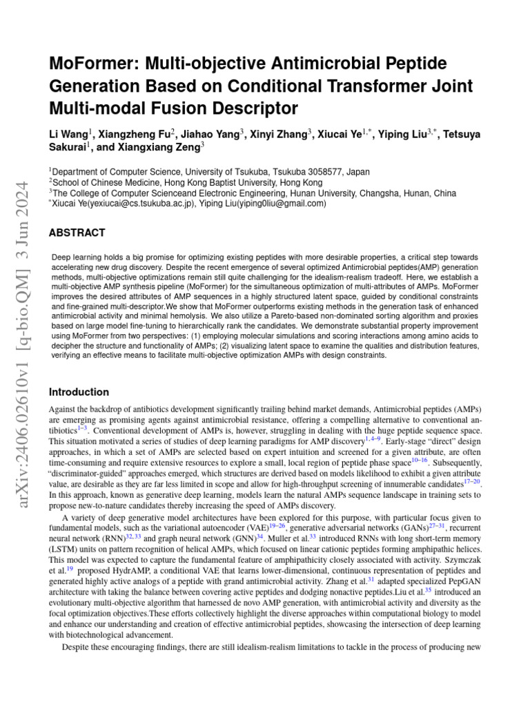 MoFormer - Multi-Objective Antimicrobial Peptide Generation Based On Conditional Transformer ...