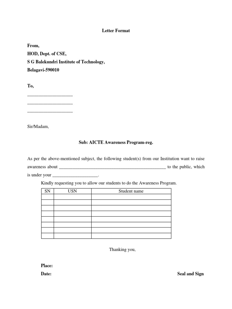 AICTE Awareness Program Letter Template | PDF