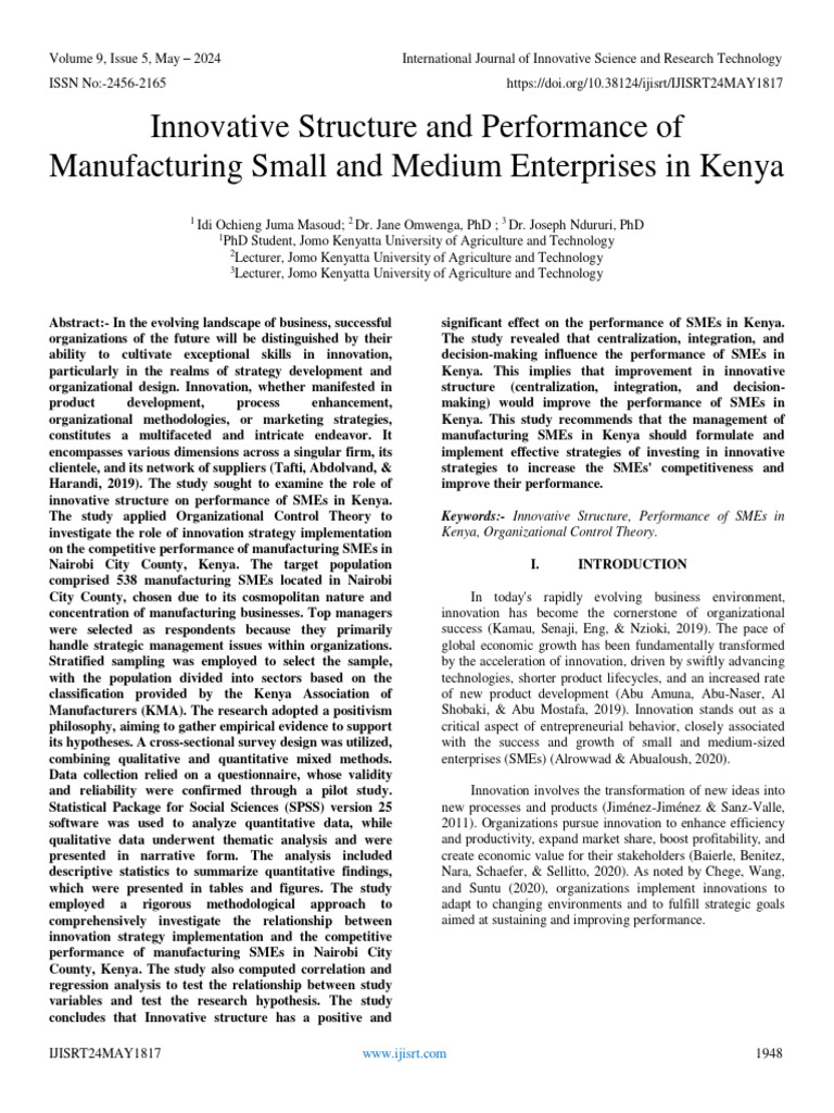Innovative Structure and Performance of Manufacturing Small and Medium ...