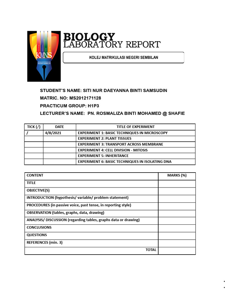 Lab Report Experiment 1 | PDF | Microscope | Microscopy