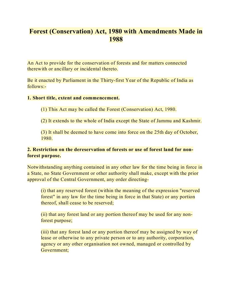 Forest Conservation Act, 1980 | PDF | Social Science