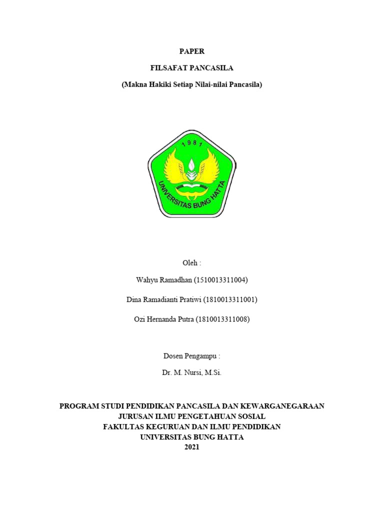 PAPER KEL 2 (Filsafat Pancasila) OZI, DINA DAN WAHYU. | PDF