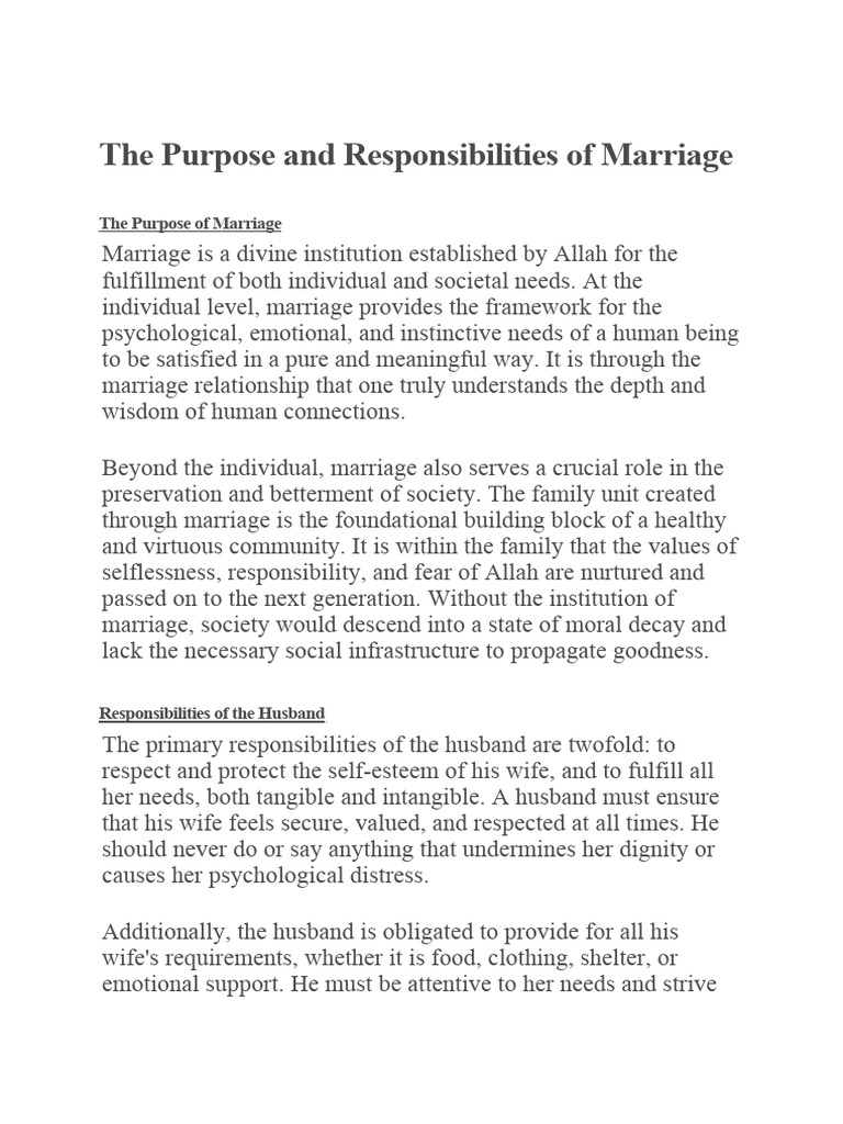 The Purpose and Responsibilities of Marriage | PDF | Marriage ...