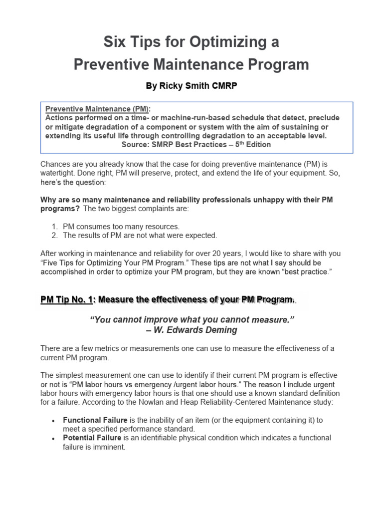 6 Tips For Optimizing A PM Program | Download Free PDF | Reliability Engineering | Systems ...