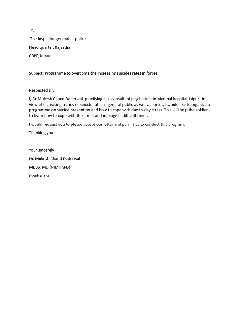 Suicide Prevention Program Proposal | PDF | Self-Improvement