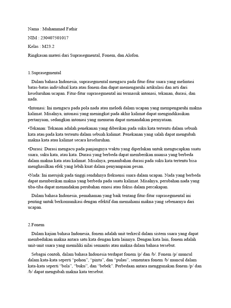 13.muhammad Fathir. Suprasegmental J Fonem J Alofon | PDF