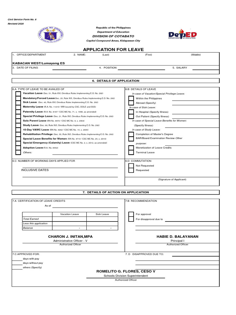 Civil Service Leave Application Form | PDF | Parental Leave | Sick Leave