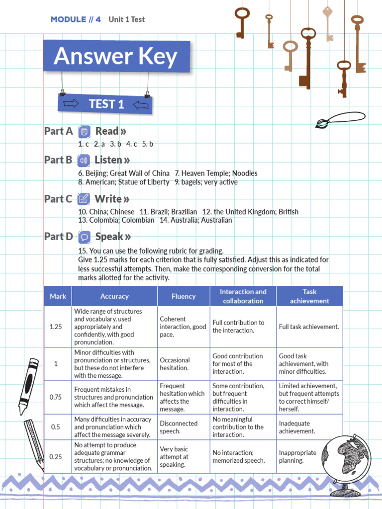 Module 4 Unit Tests Answer Key | PDF | Fluency | Vocabulary