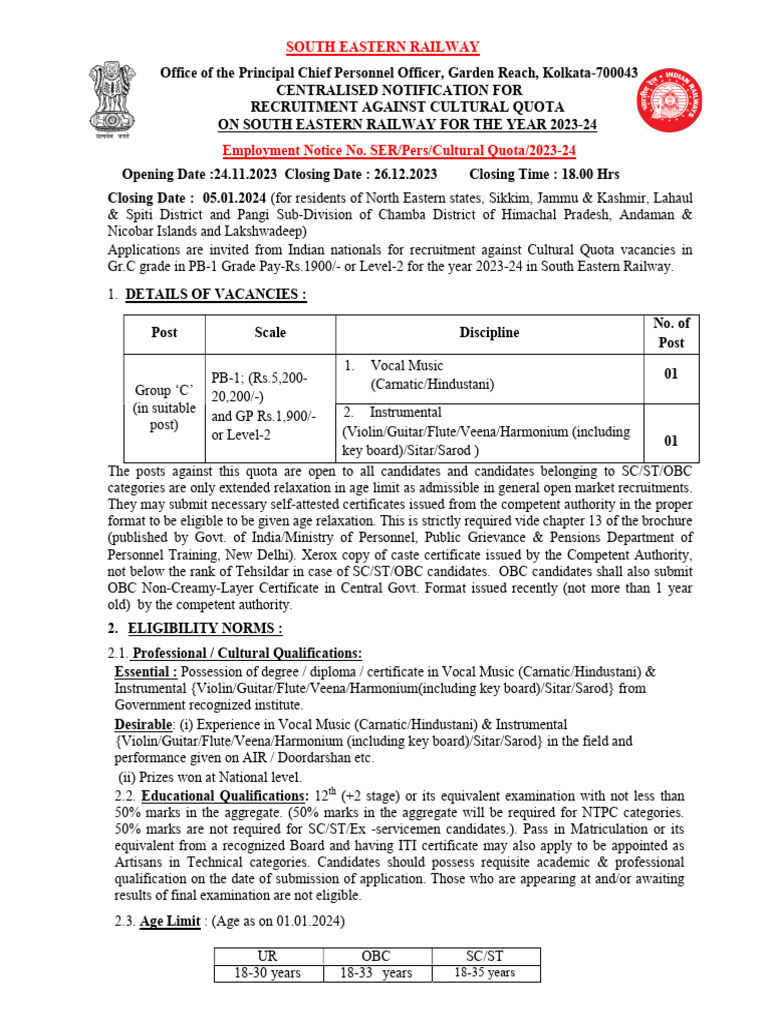Notification Against Cultural Quota 2023-24 | PDF | Government Of India ...