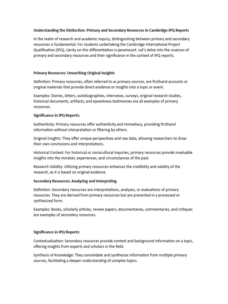 Primary vs. Secondary Resources in IPQ | PDF | Critical Thinking ...