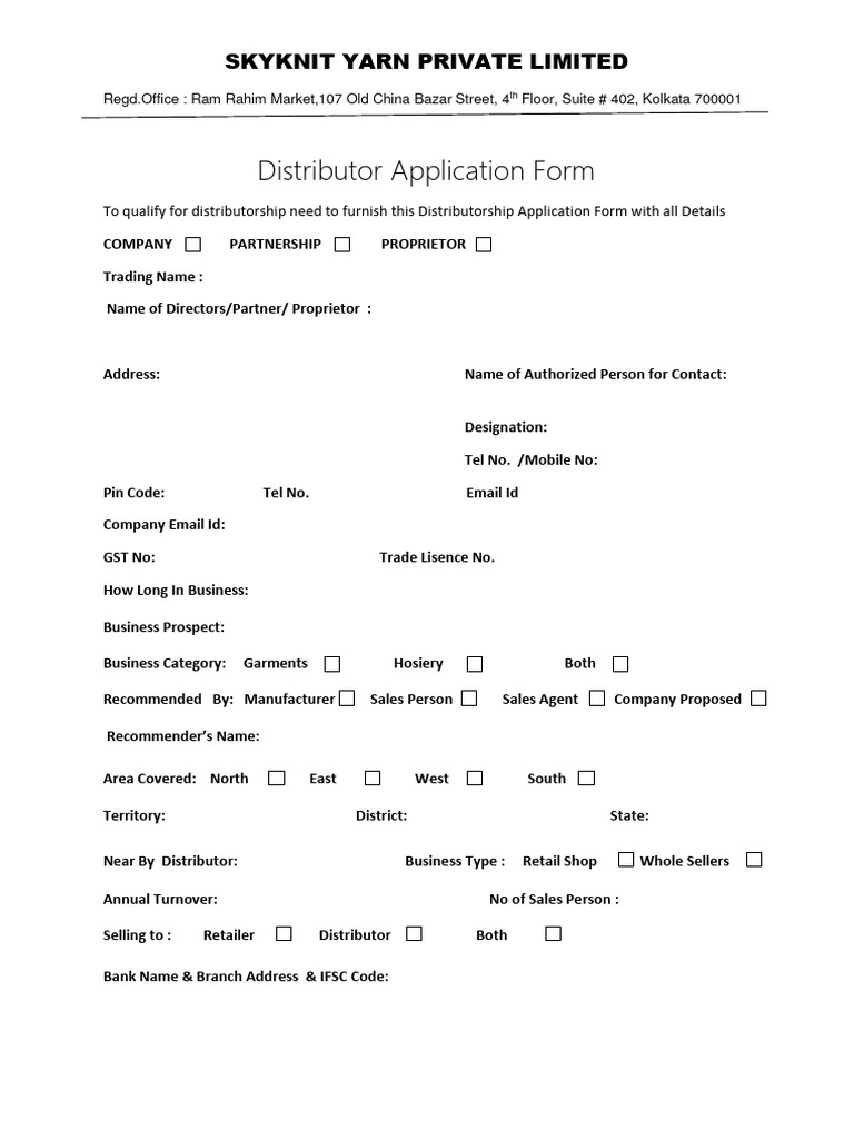 Distributor Application Form - SKY - PDF | PDF | Business | Service ...